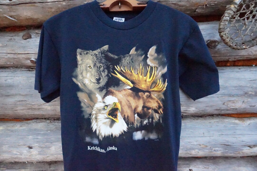 90s Ketchikan Alaska T-shirt. Wolf Moose and Eagle! Made in the USA ...