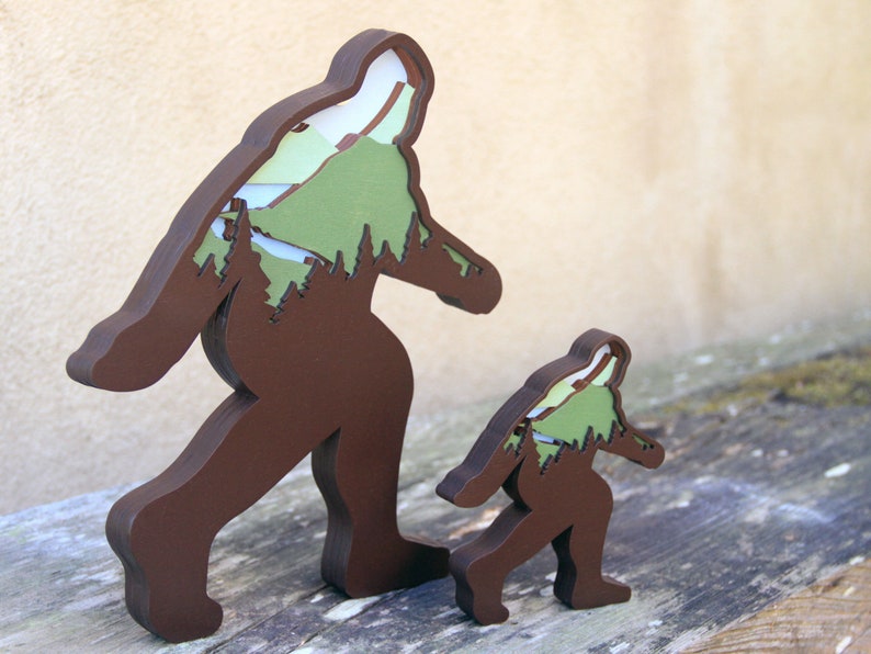 Layered Bigfoot Scene With Mountains. Sasquatch Laser Cut Art ...