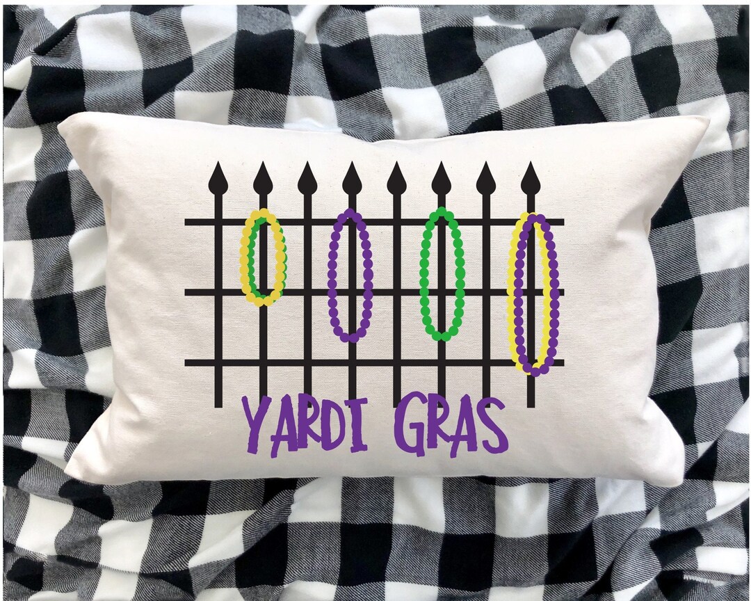 Yardi Gras Fence Pillow/iron Fence With Beads/carnival Season/birthday ...