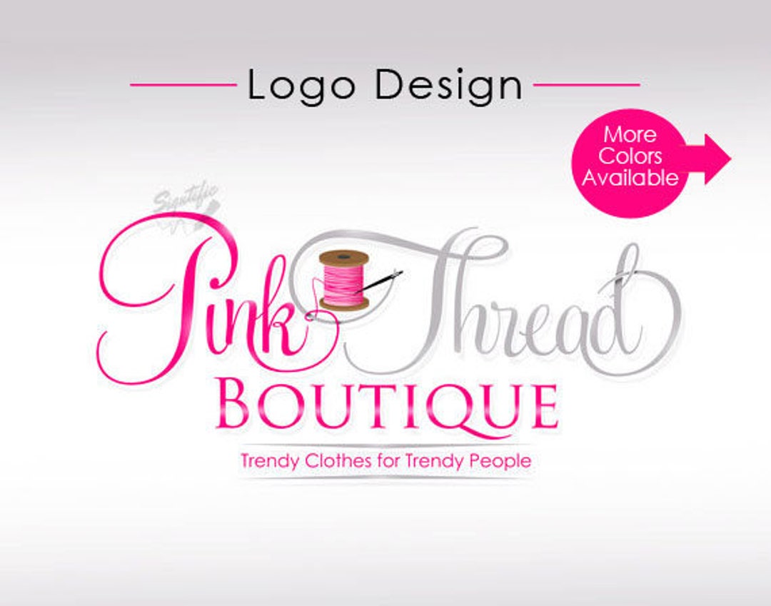 Custom Boutique Logo With Spool and Needle, Thread Logo in Pink and ...