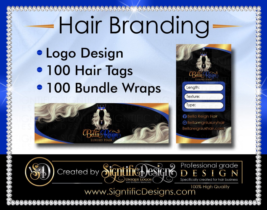 Hair Branding, Hair Extensions Logo, 100 Hair Tags, 100 Bundle Wraps ...