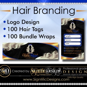 Hair Branding, Hair Extensions Logo, 100 Hair Tags, 100 Bundle Wraps ...