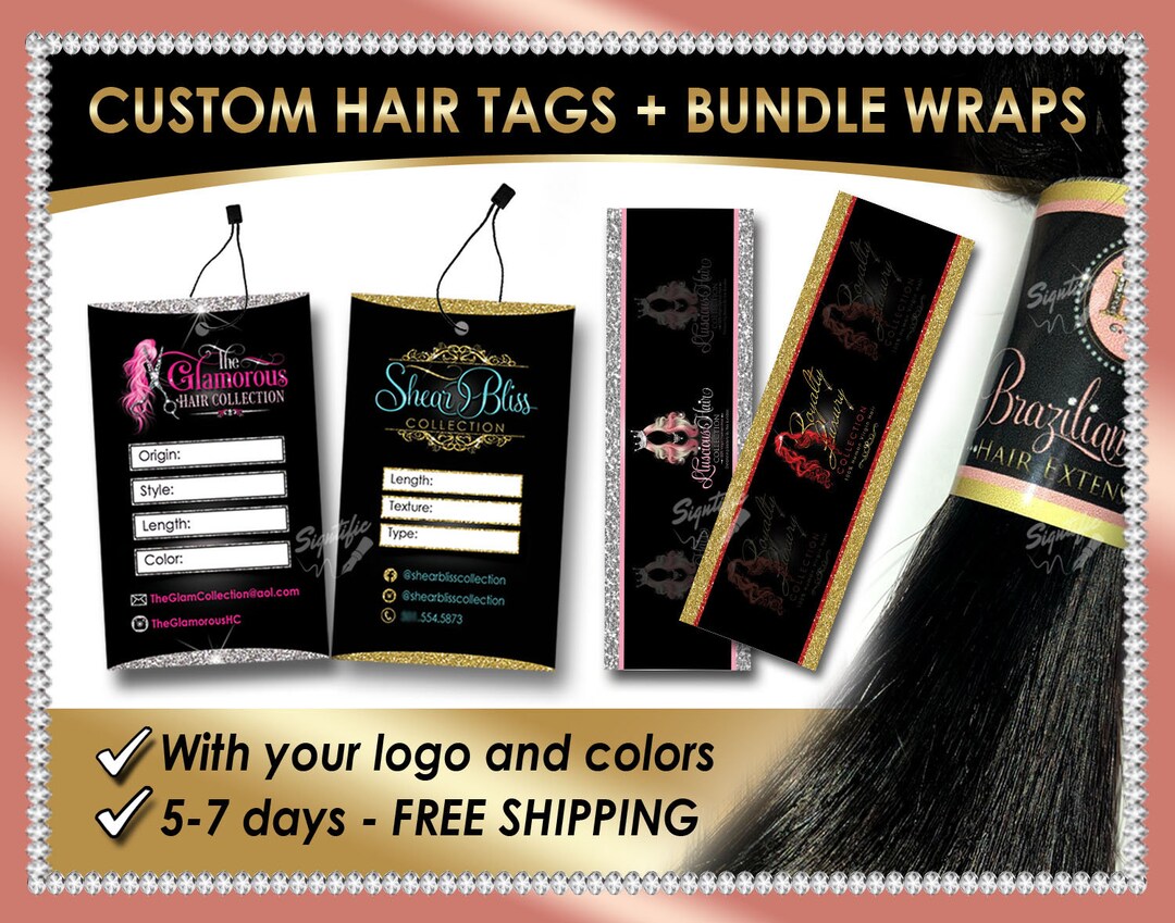 Hair Tags and Bundle Wraps, Hair Extensions Labels, Hang Tags, Hair ...