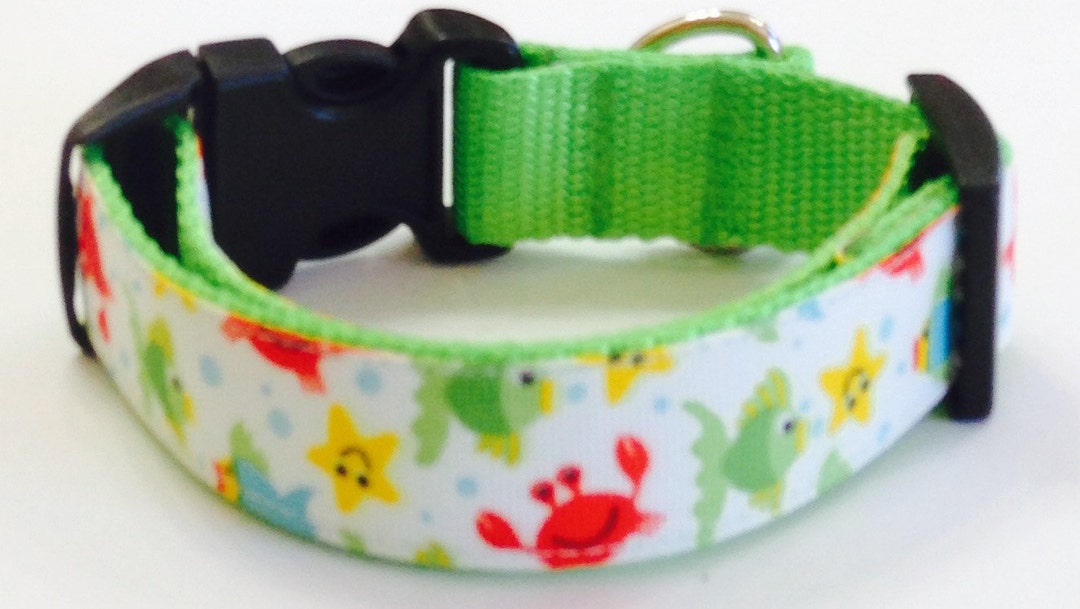 Ocean Crabs and Fishes Ribbon Designer Dog Collar,marine Critters ...