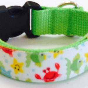 Ocean Crabs and Fishes Ribbon Designer Dog Collar,marine Critters ...