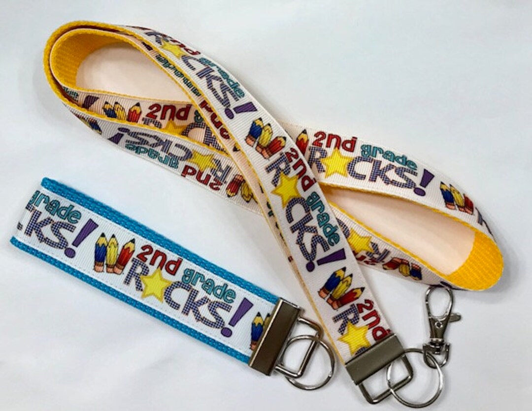 School/teacher 2nd Grade Rocks Lanyard/ribbon Wristlet Keyfob,luggage ...