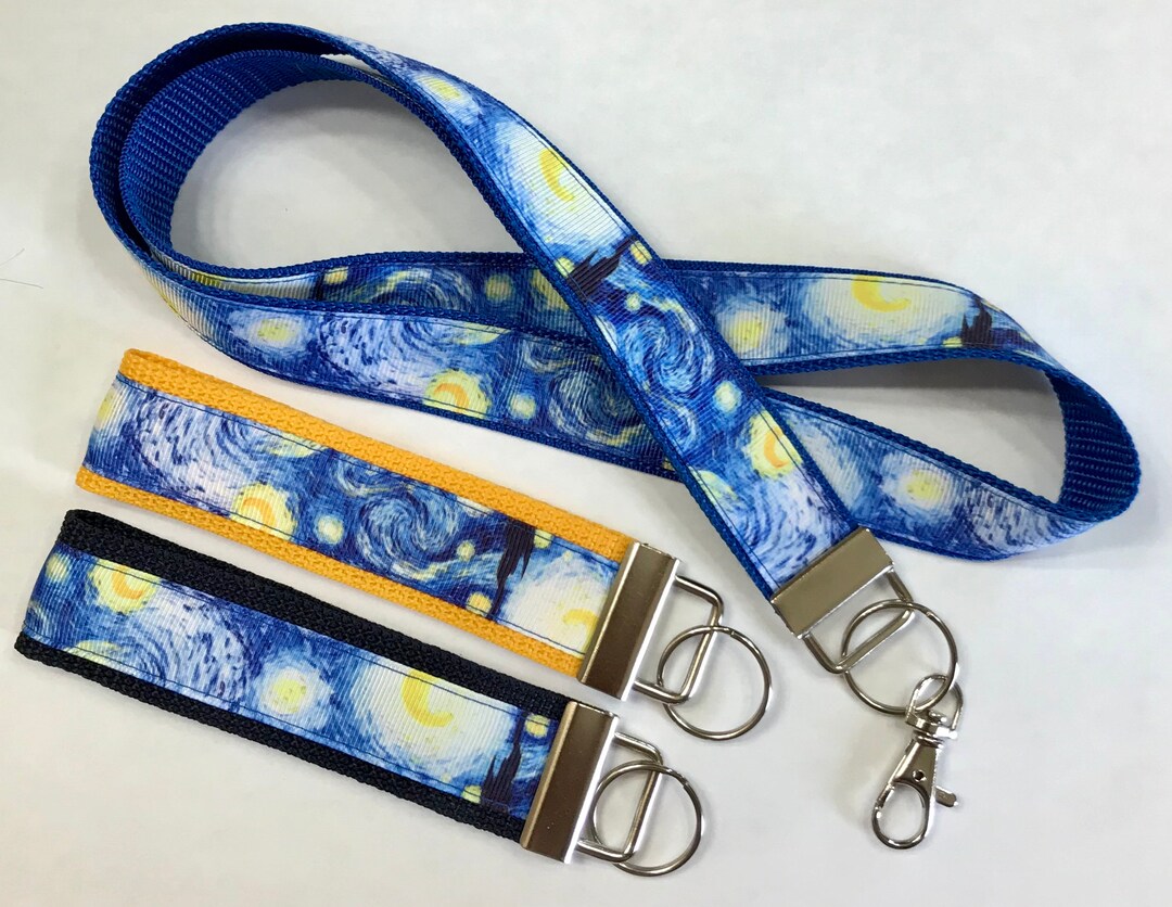 Van Gogh Inspired Starry Night Ribbon Key Fob/lanyard/luggage Tag ...