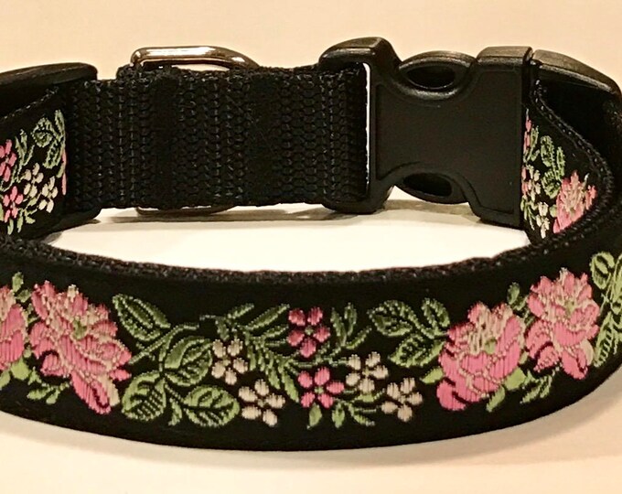 Dog Collar: Flowers Roses 3 Pink Europa Ribbon Adjustable Dog Collar ...