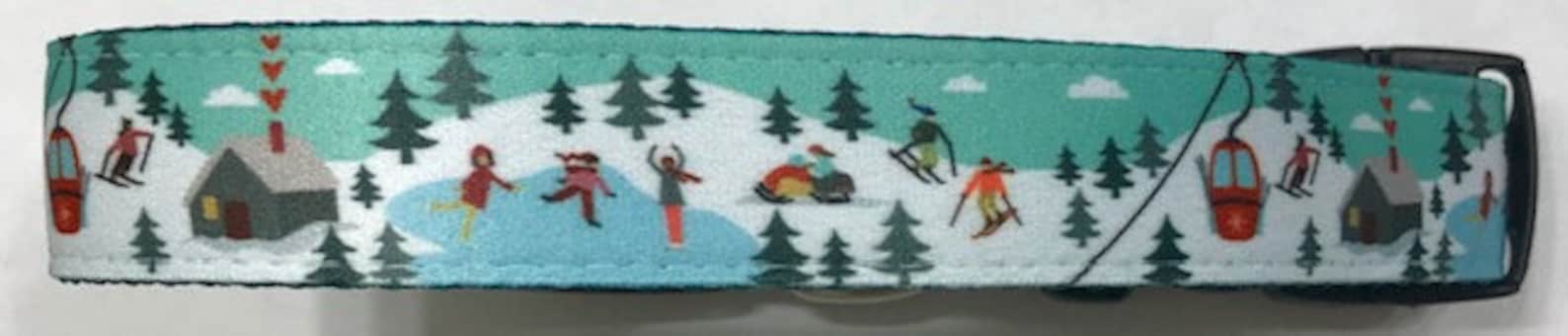 Skiing/snow/winter Wonderland Designer Adjustable Dog Collar, Ice ...