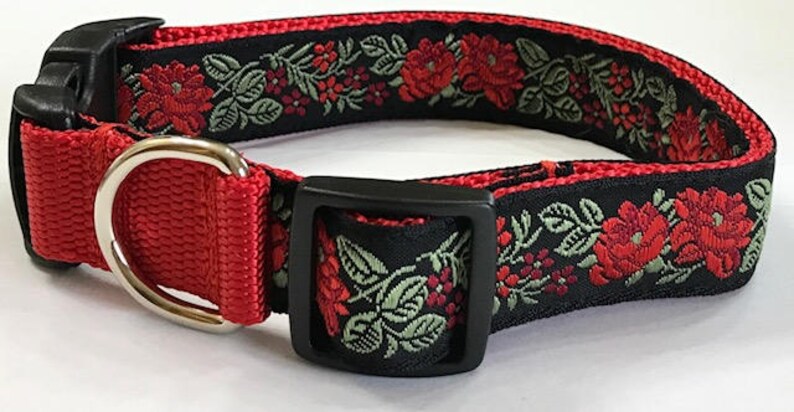 Dog Collar: Flowers Roses 2 Red Europa Ribbon Adjustable Dog | Etsy