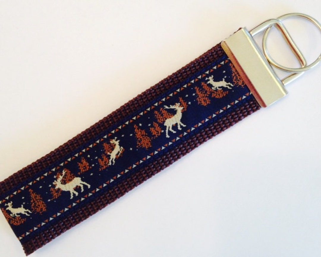 Deer in Forest Jacquard Wristlet Braceletrustic Keyfob/lanyard, Luggage ...