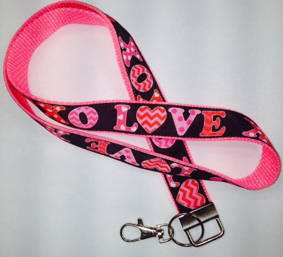 Hearts and LOVE Keys Lanyard: Pink Dots Chevron | Etsy