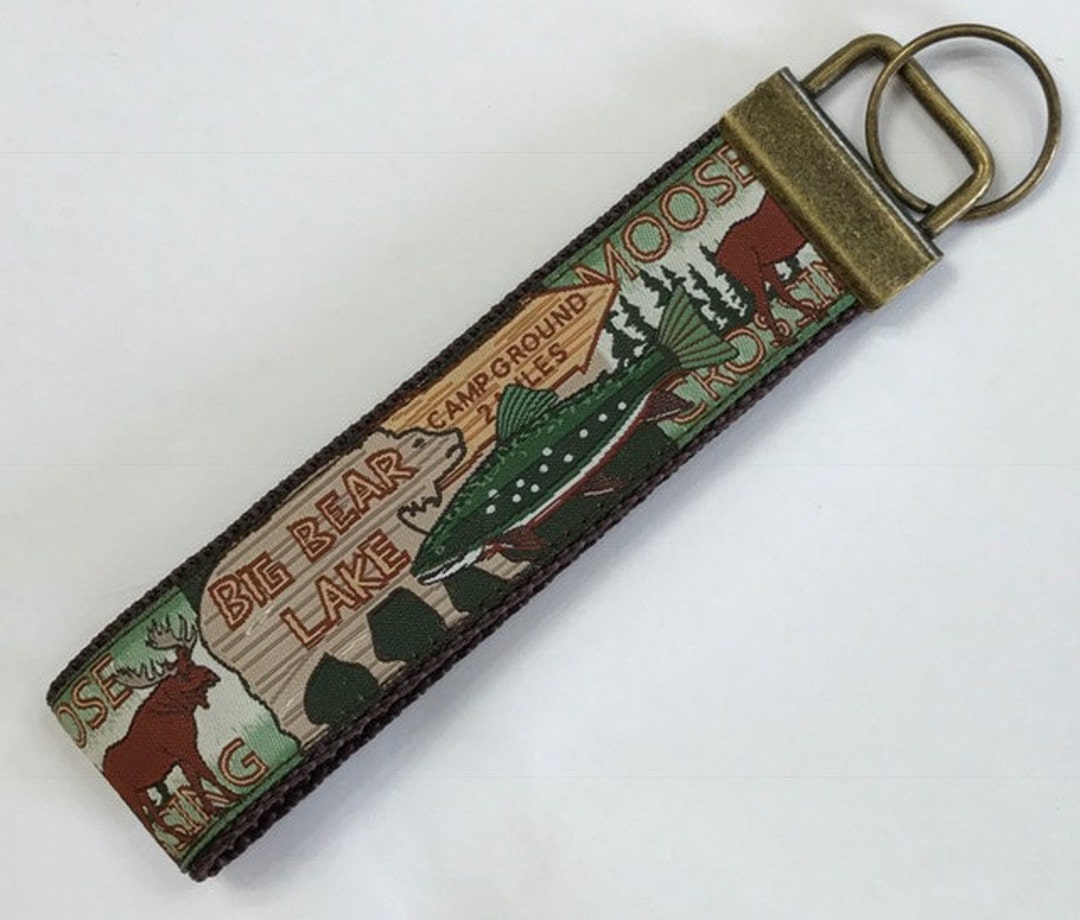 Moose/fishing/camping Cabin Keyfob, Lake House Jacquard Fob/luggage ...