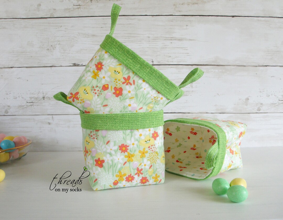Mini Fabric Basket | Spring Green Floral Mini Basket | Cute Fabric ...