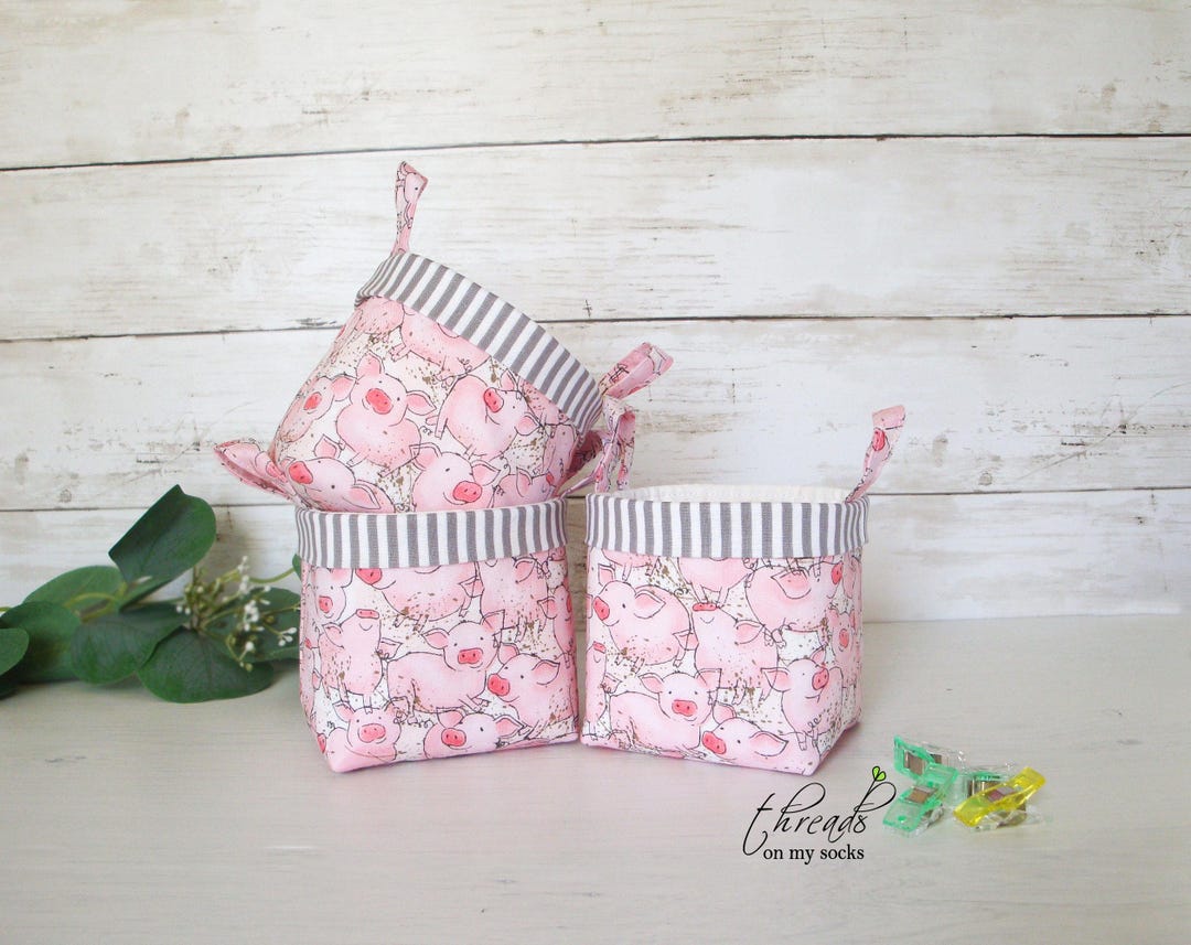 Mini Fabric Basket Cute Fabric Basket Pink Piggy Basket Fun Mini Desk ...