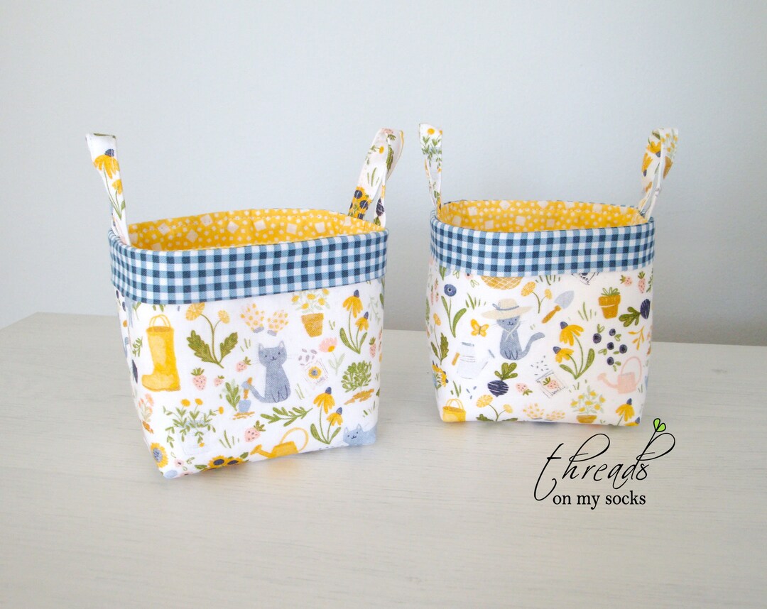 Cute Mini Fabric Basket Garden Kitty Handmade Basket Fun Mini Basket ...