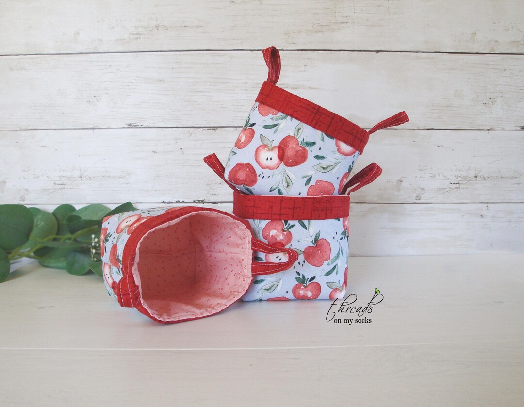 Mini Fabric Basket, Cute Desk Basket Blue Red Apple Basket Gift for ...