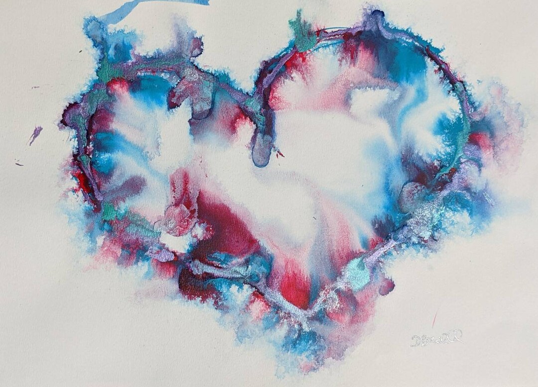 Benvolio, Heart Painting, Gorgeous Teal and Magenta Inks on Watercolour ...