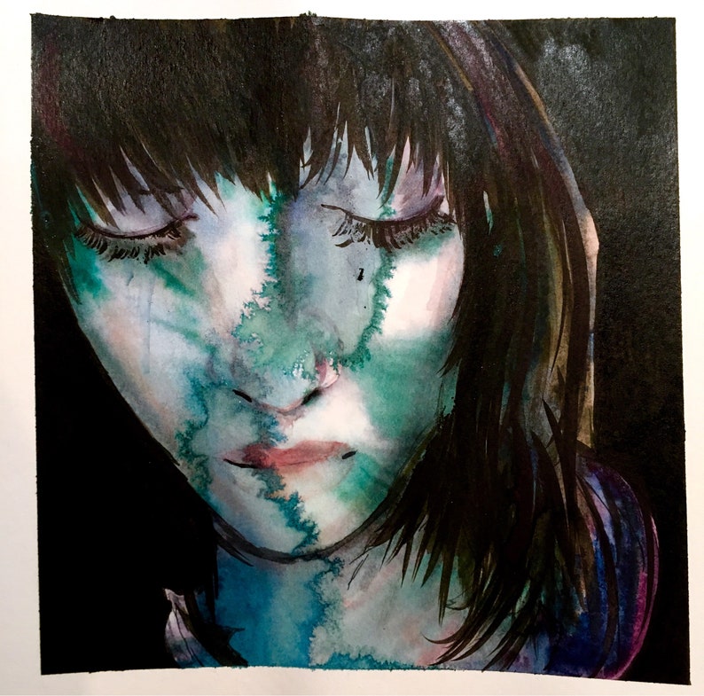 Unframed Original Artwork, Sad Somber Dark, Moody Expressive Portrait ...
