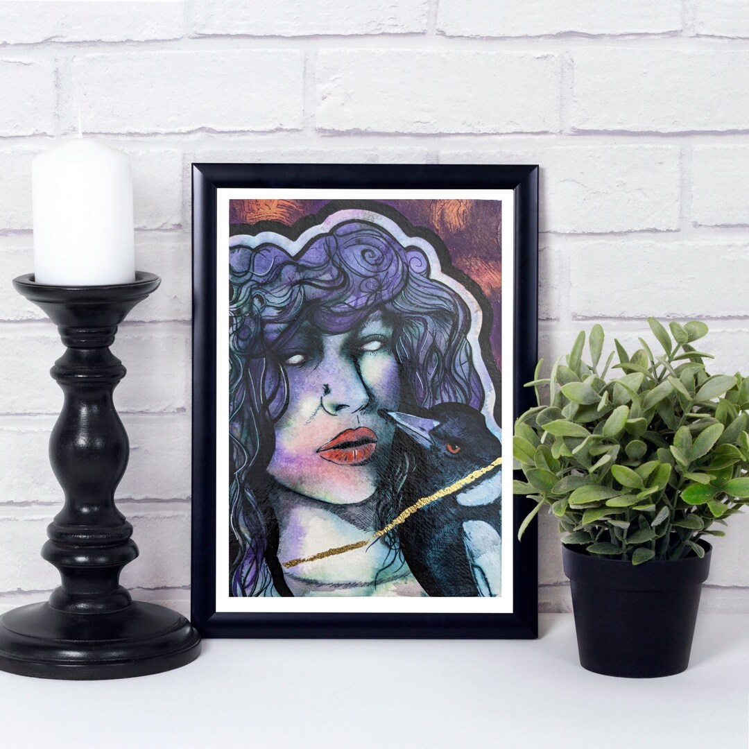 Witchy Wall Art, Magpie and Witch, Print, Unique Halloween Wall Art ...