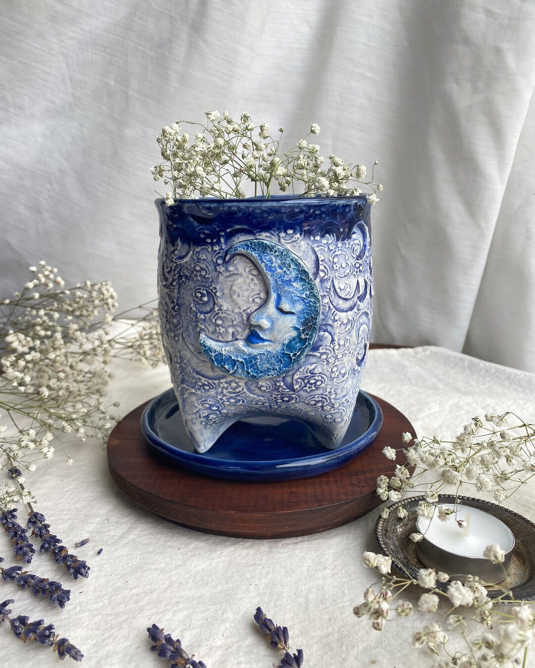 No.27 / Ceramic / Peaceful Luna / Flower Pot / Attached Water Dish ...