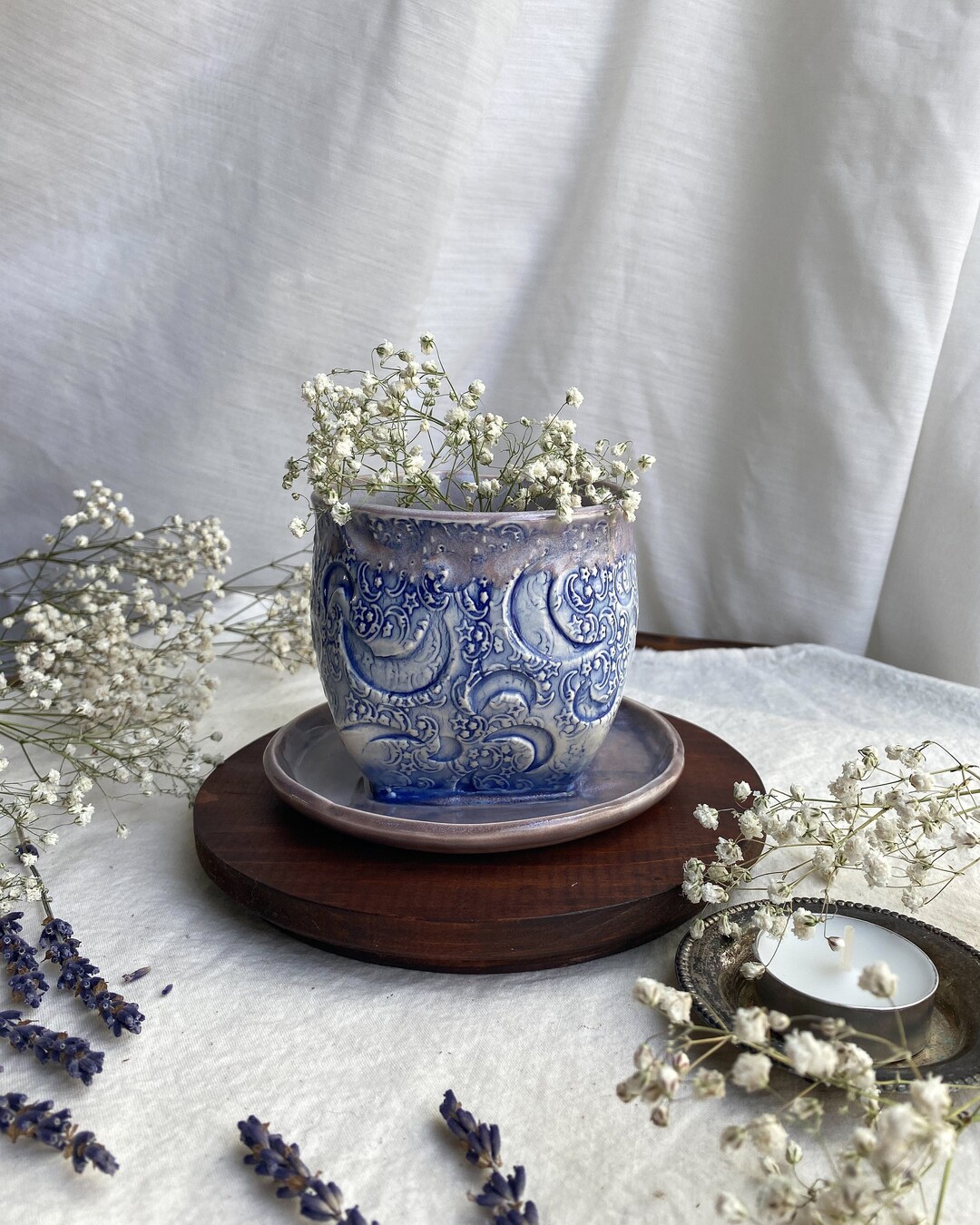 No.29 / Ceramic / Flower Pot / Attached Water Dish / Raining Crescent ...