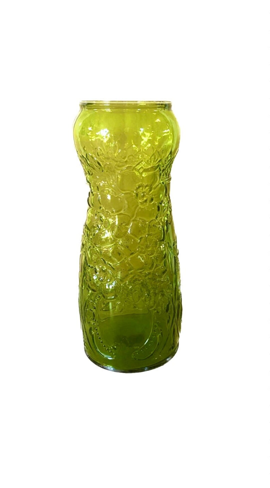 Vintage XL Green Floral TIARA GLASS Vase - Etsy