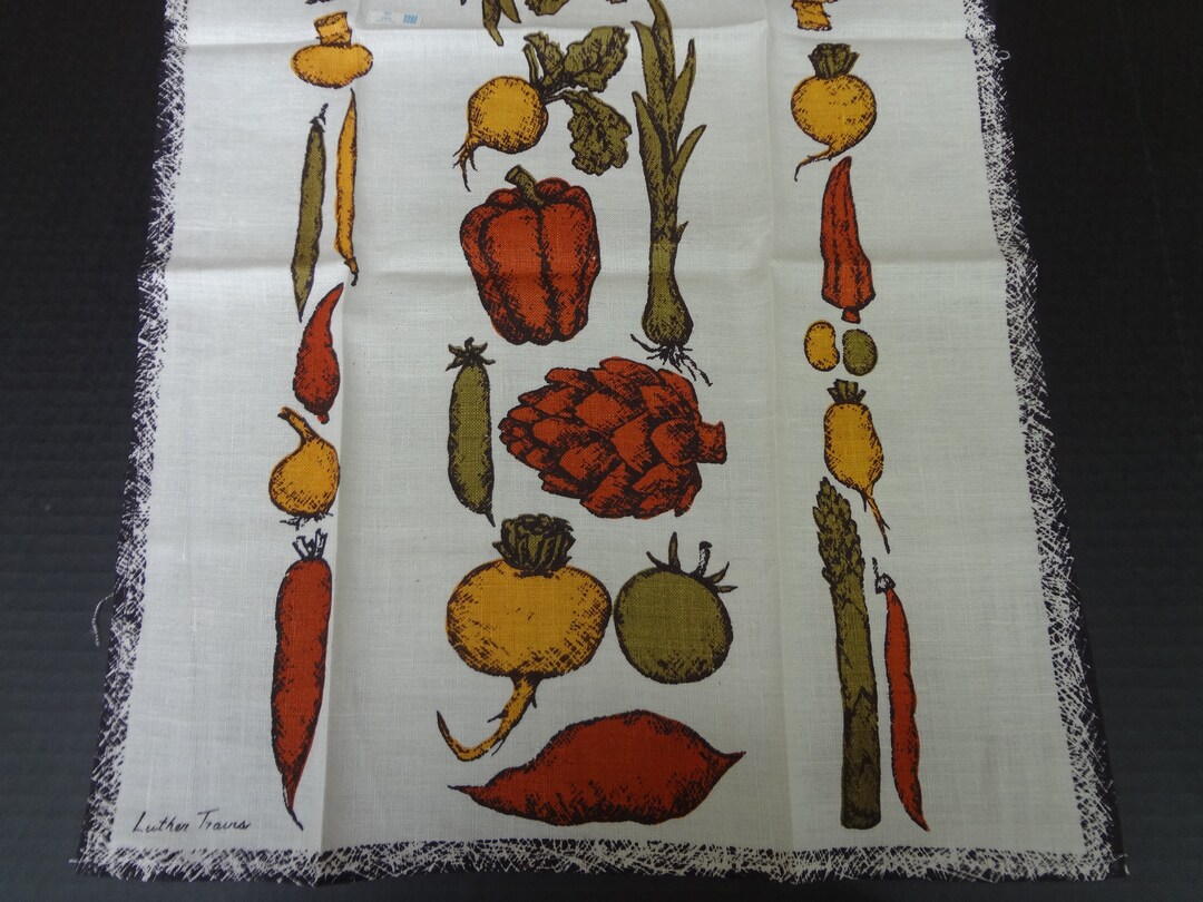 Vintage Linen Kitchen Towel: 1970s Vegetable Print, Luther Travis ...