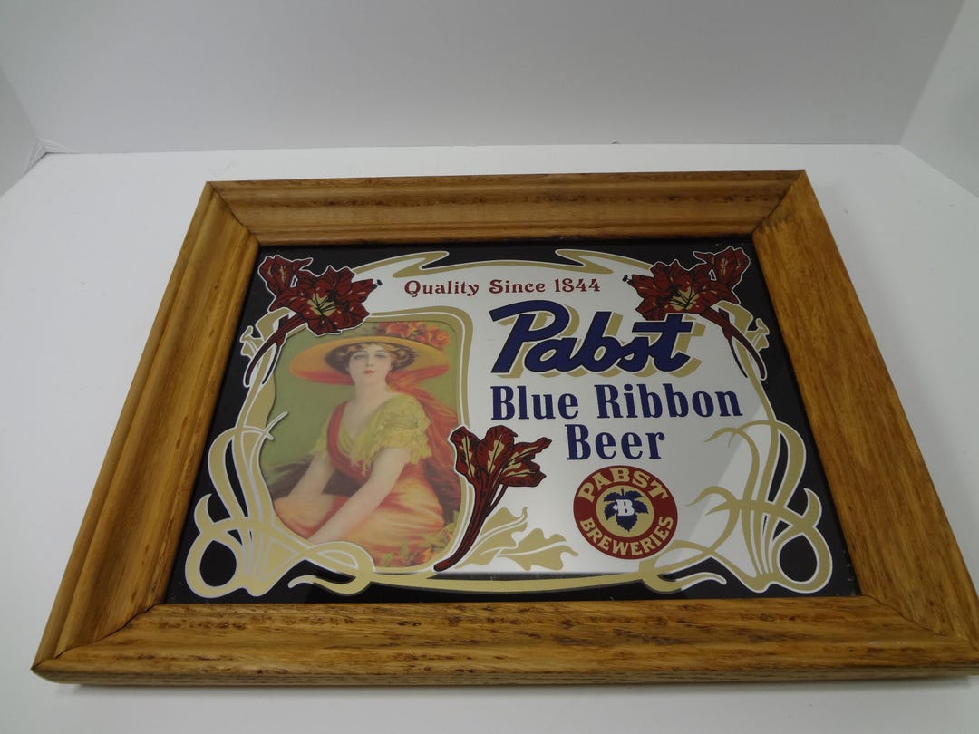 Vintage Pabst Blue Ribbon Beer Mirror Advertising Bar Sign Woman Lady ...
