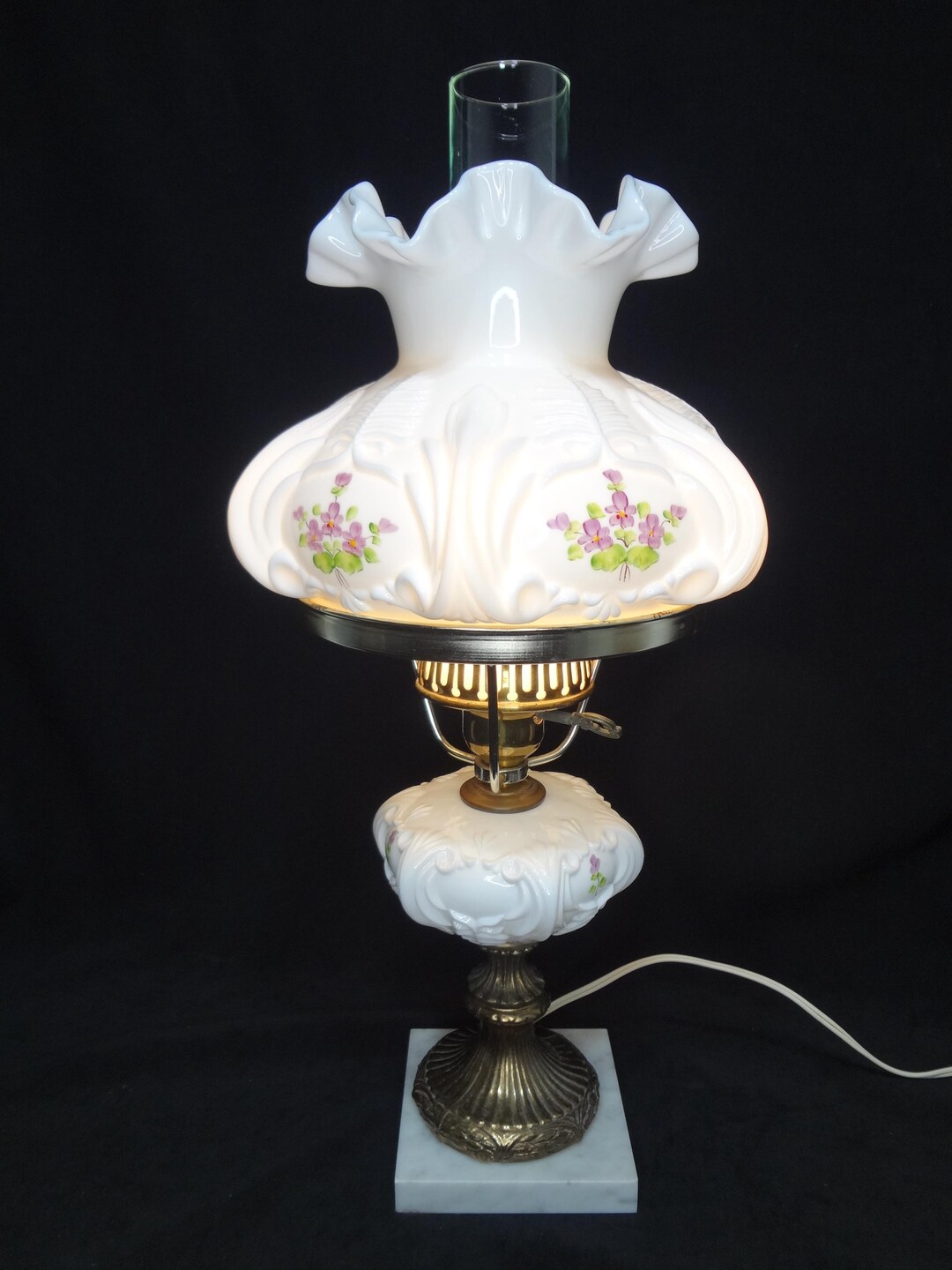 Vintage Fenton Table Lamp "violets in the Snow" Student Lamp Hand ...
