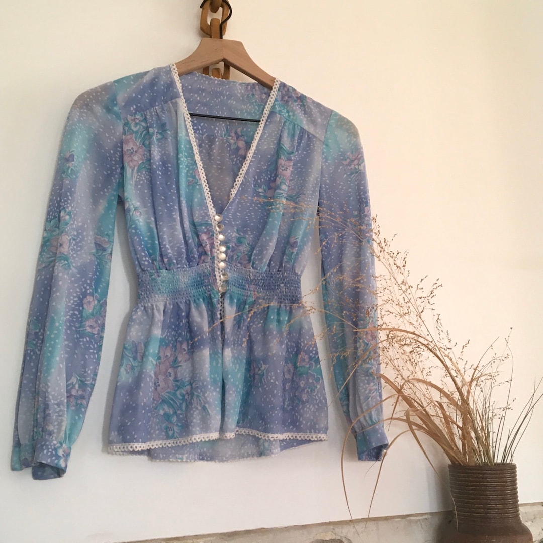 Vintage 70's Floral Sheer Flyaway Top - Etsy