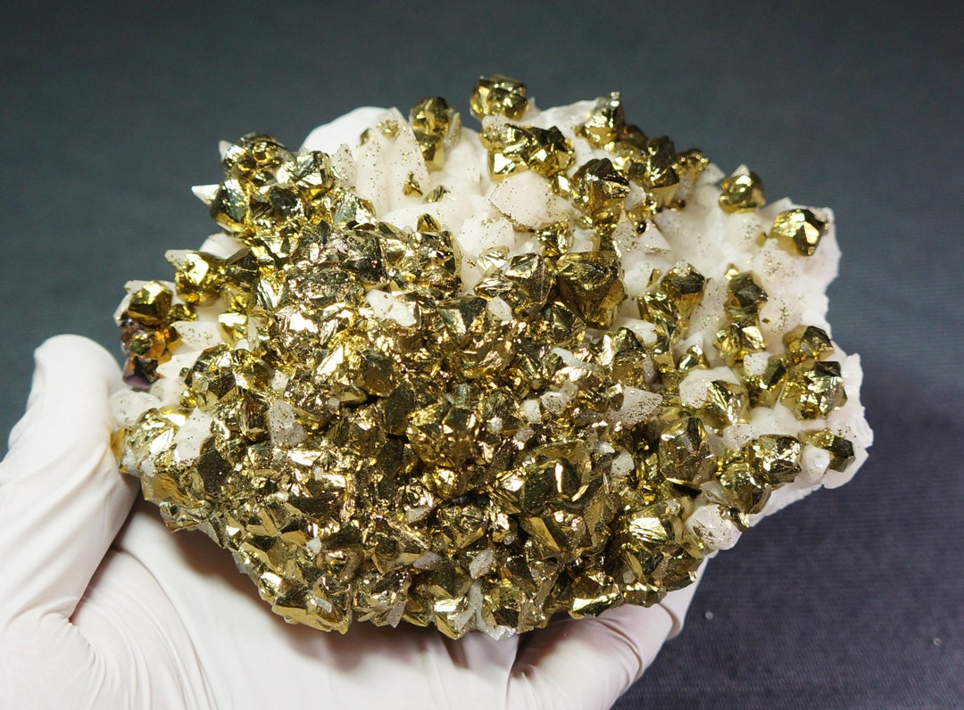 Chalcopyrite on Calcite- Cozamin Mine, Mexico - 120 X 90 X 40mm Mineral ...