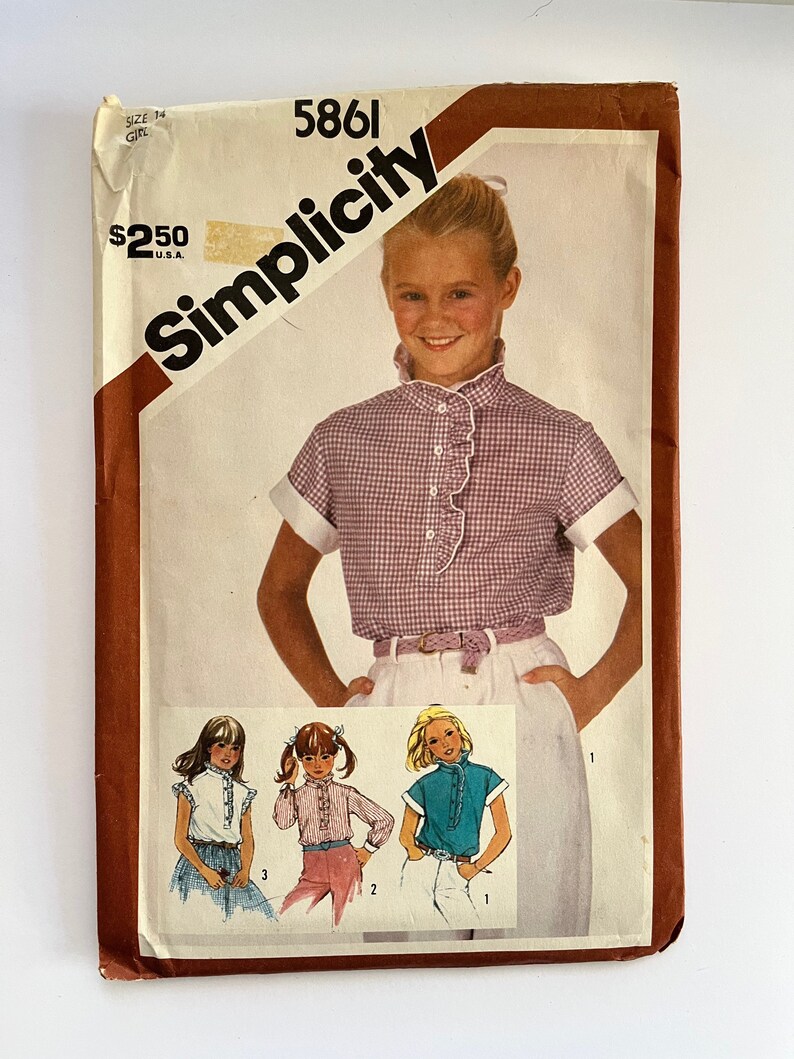 1980s Girls' Blouse Sewing Pattern Simplicity 5861 - Etsy