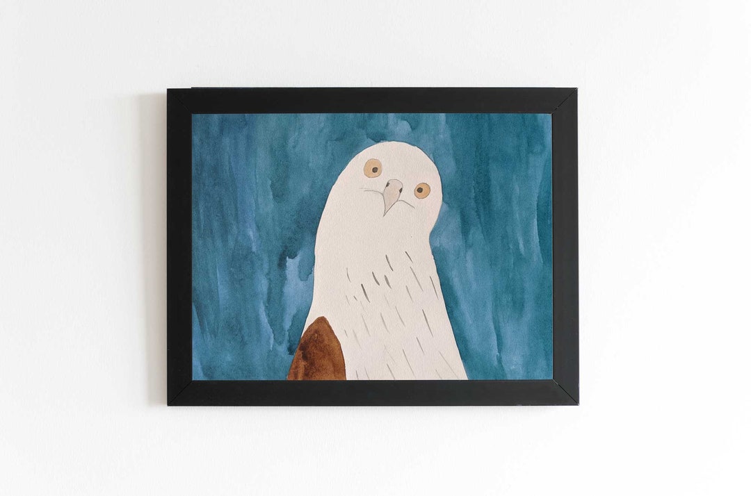 Printable Curious Bald Eagle Watercolor Painting | Derpy Eagle Tilting ...