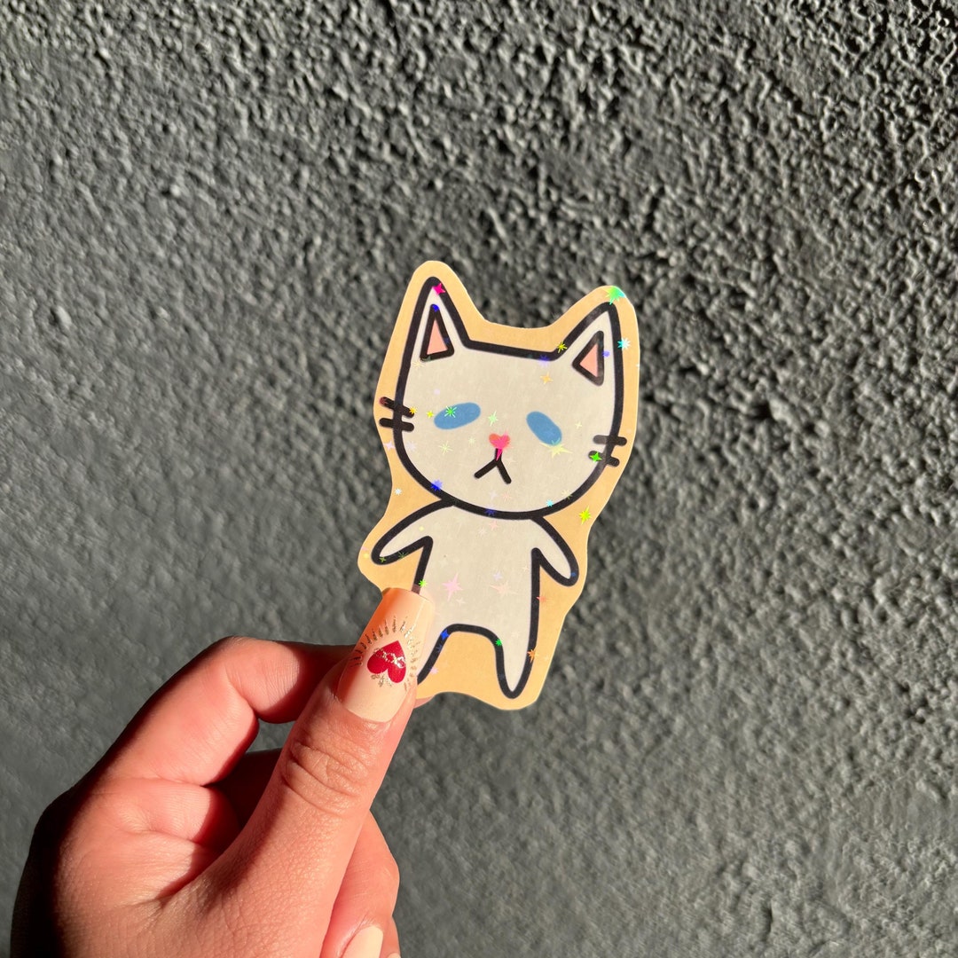 Sad White Cat Sticker | Laptop Sticker | Journal Sticker |scrapbook ...