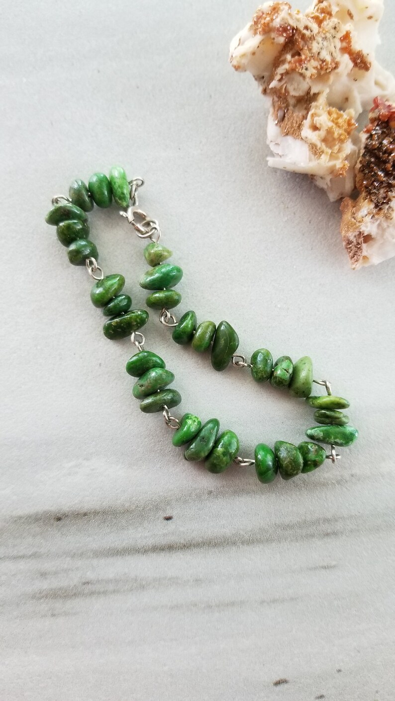 Green Magnesite Gemstone Sterling Silver Bracelet Stone Chip - Etsy