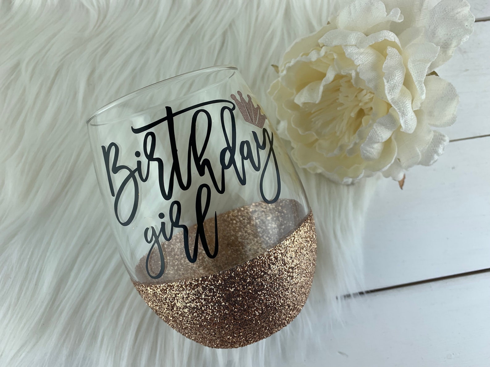 Birthday Girl Glitter Wine Glass Birthday Wine Glass | Etsy