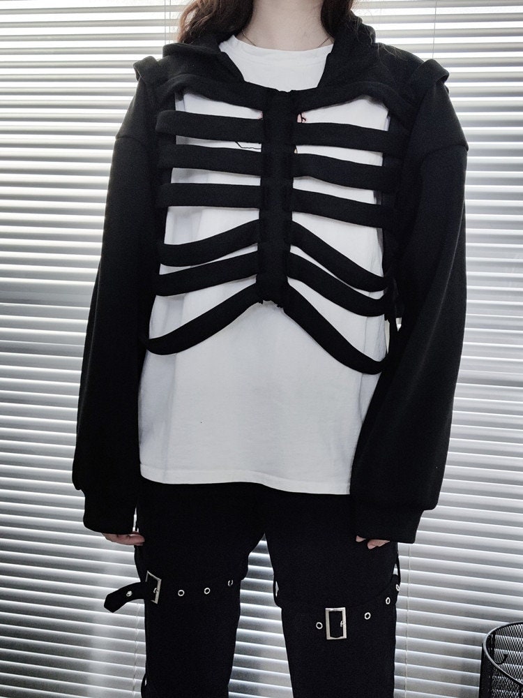 Rib Cage Corset Bone Y2K Hoodie Sweatshirt Women Grunge Punk Emo Goth ...