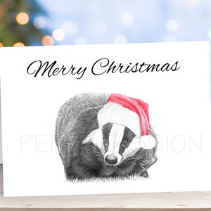 Cute Badger Christmas Card Pencil Drawing Art Greeting - Etsy UK