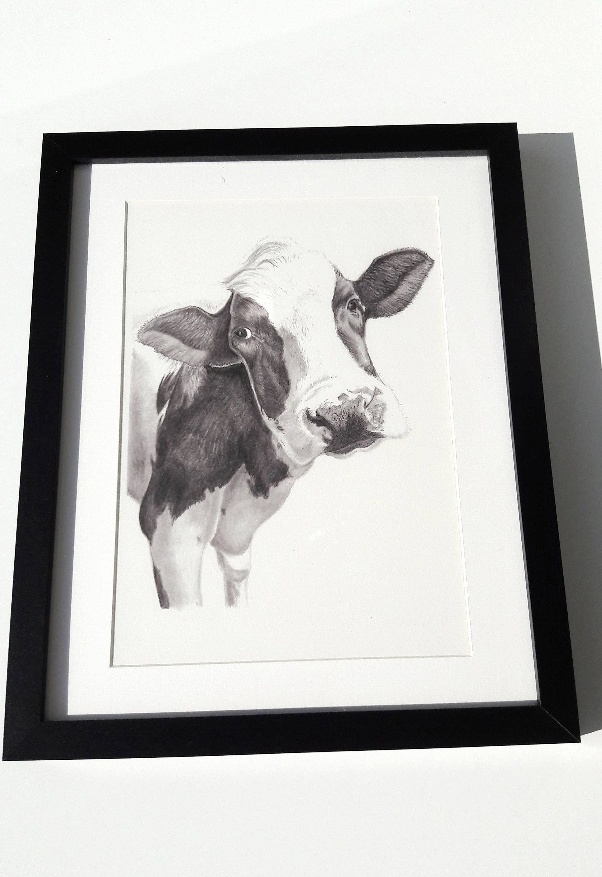 Cow Art Print Hand Drawn Animal Pencil Drawing A4 / A5 | Etsy