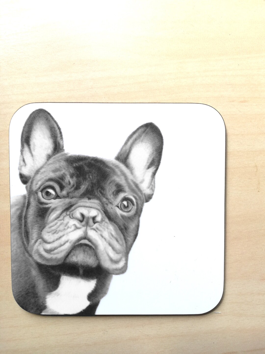 Frenchie Coaster - Pencil Drawing Art Design Novelty Table Drink Mat ...