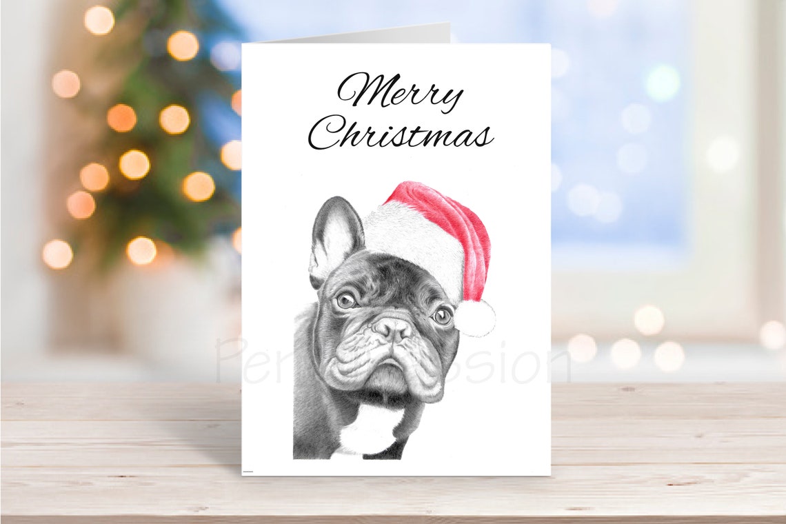 Cute French Bulldog Christmas Card Pencil Drawing Art - Etsy