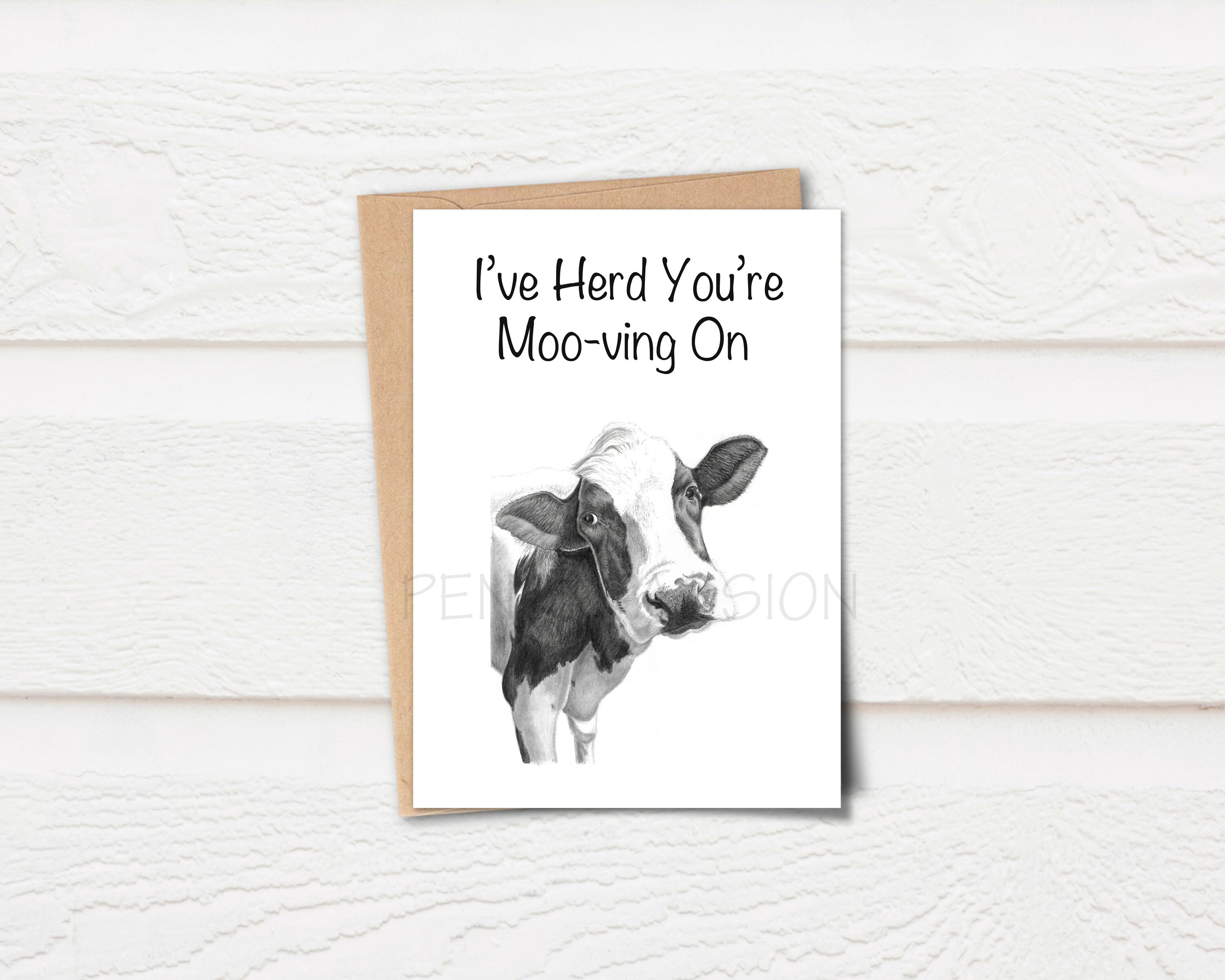 Cute Cow Leaving Card New Job Pencil Drawing Good Luck - Etsy UK