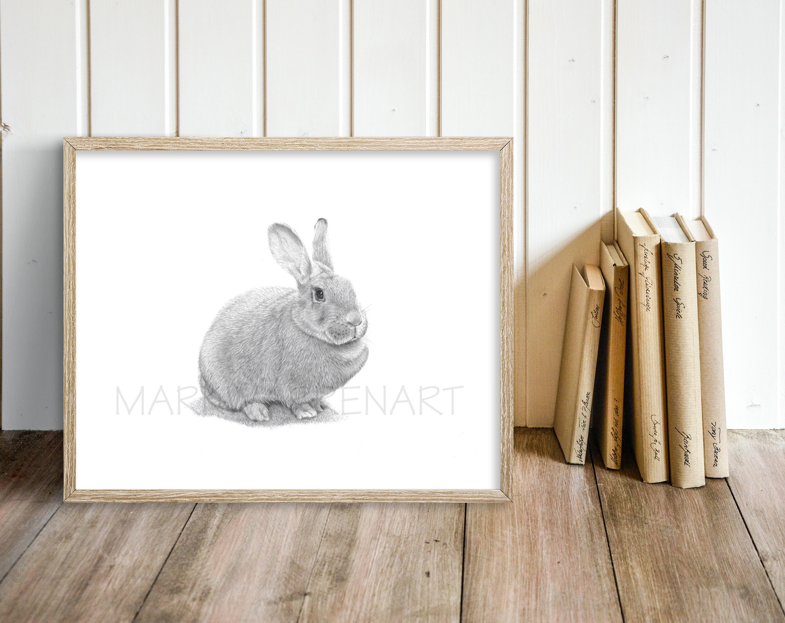 Rabbit Art Print - Hand Drawn Animal Pencil Drawing A4 / A5 Giclee (UK ...