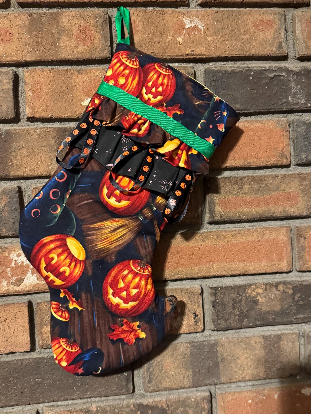 Goth Halloween Stocking: Pumpkin, Witch Hat, Broom Decor - Etsy