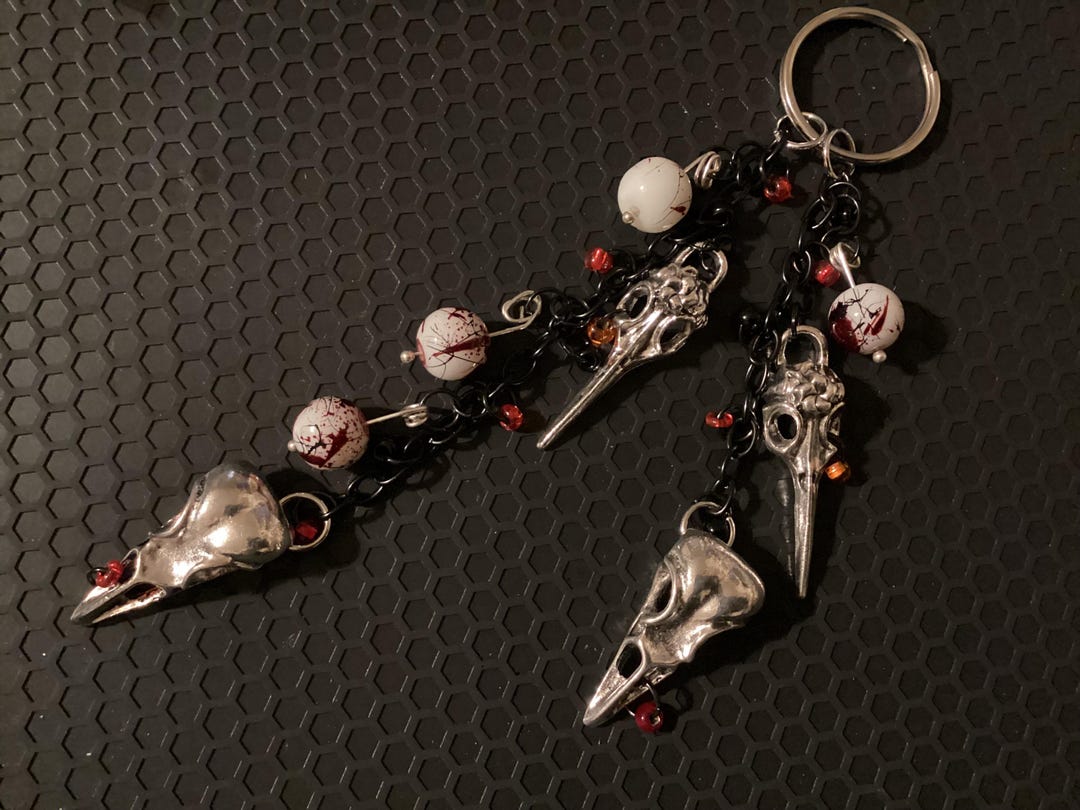 Halloween Keychain: Raven Skulls and Bloody Beads - Etsy
