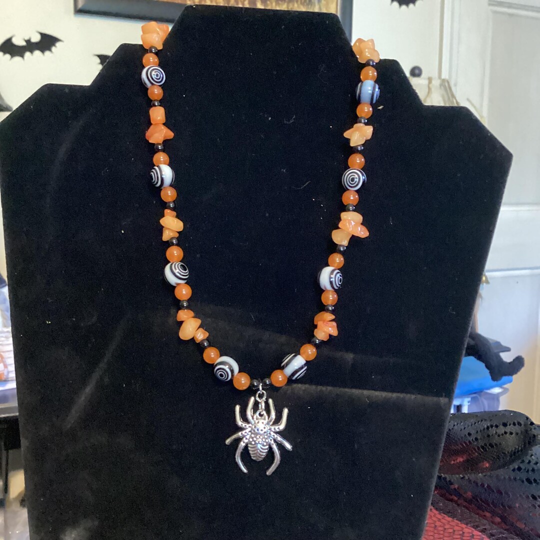Gothic Spider Choker: Orange & Black Beaded Necklace - Etsy