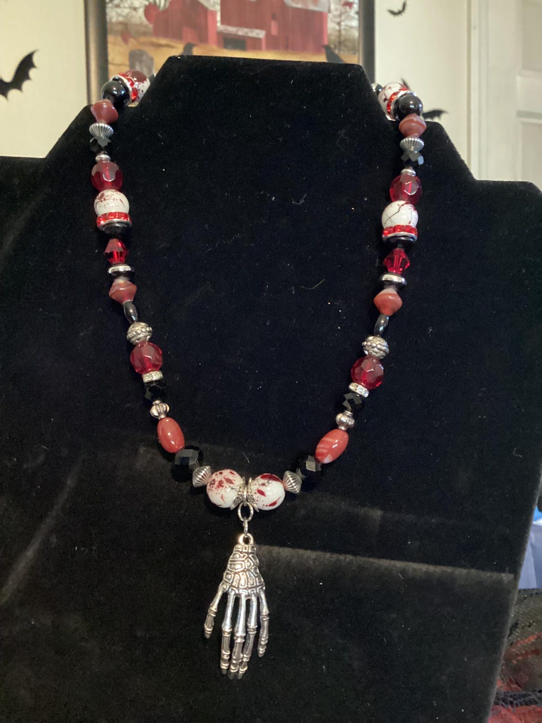 Skeleton Hand Choker: Goth Beaded Necklace, Bloody Beads - Etsy