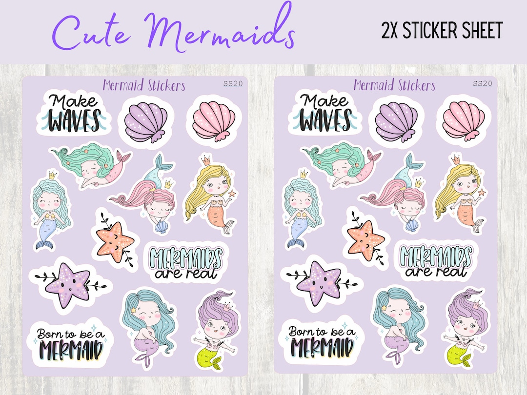 Cute Mermaid Stickers. Magical Mermaid Vibes Sticker Pack - Etsy