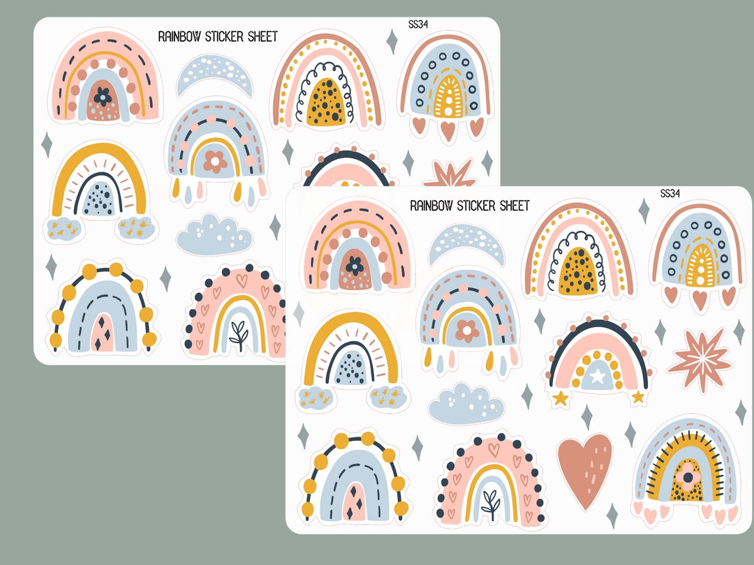 Pastel Rainbow Stickers - Boho Planner Stickers (2 Sticker Sheets) - Etsy